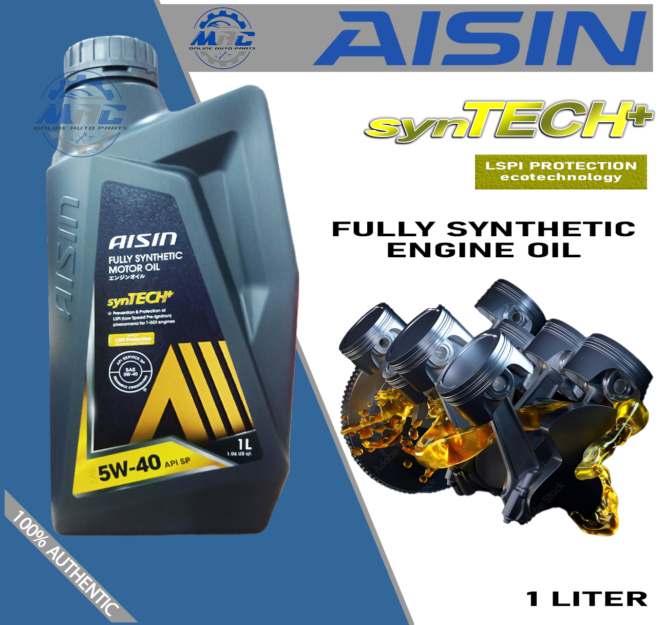 AISIN Fully Synthetic 5W-40 Engine Oil 4 Liters and 1 Liter motor oil ...