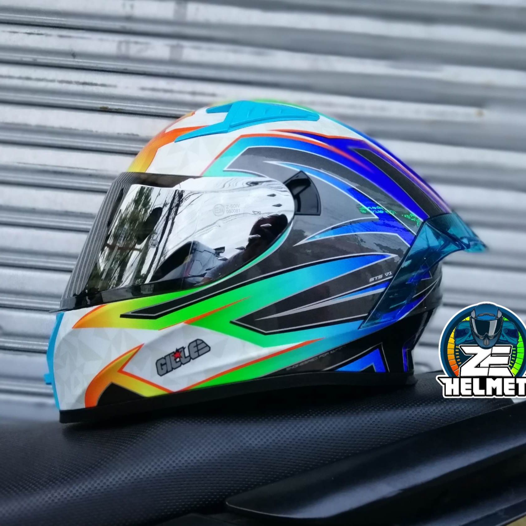 GILLE 135 GTS-V1 REAPER (White/Blue) FULL FACE - DUAL VISOR (with FREE ...