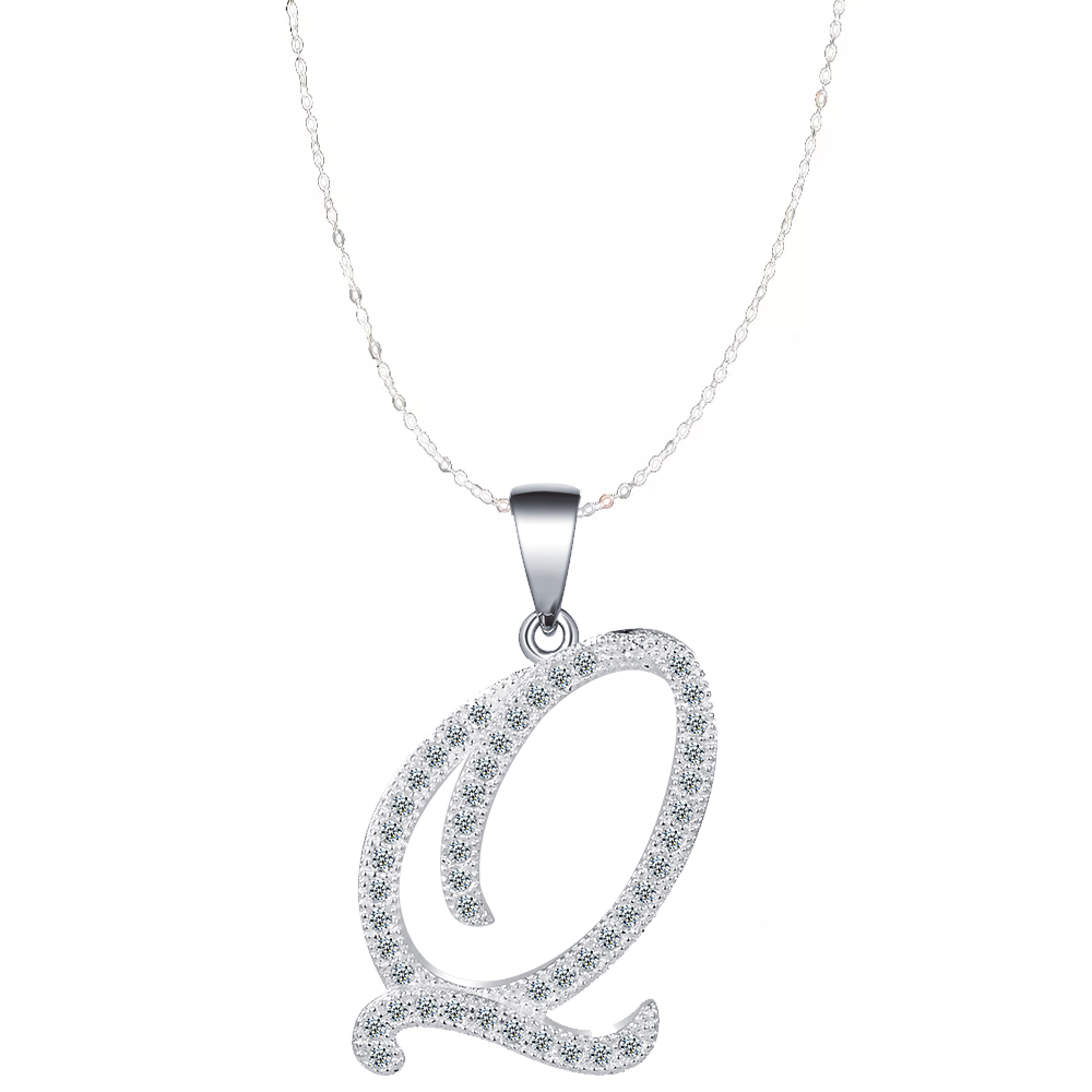 Silver Kingdom Genuine 92.5 Italy Silver Letter Q with Stone Design ...