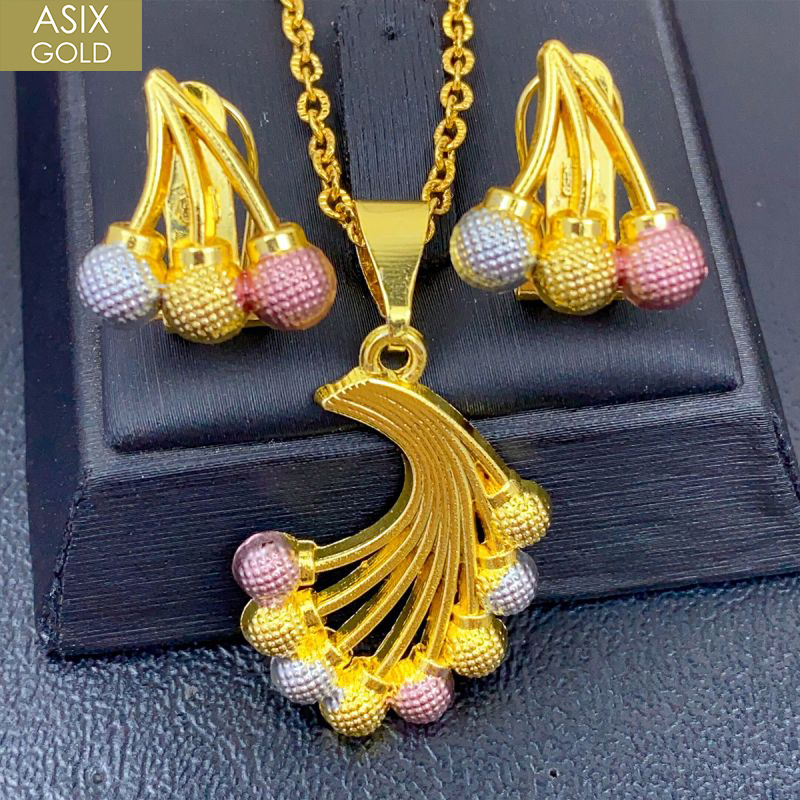 [2 in 1 set] ASIX GOLD 18K Saudi Gold Alahas Set kuwintas at hikaw para ...