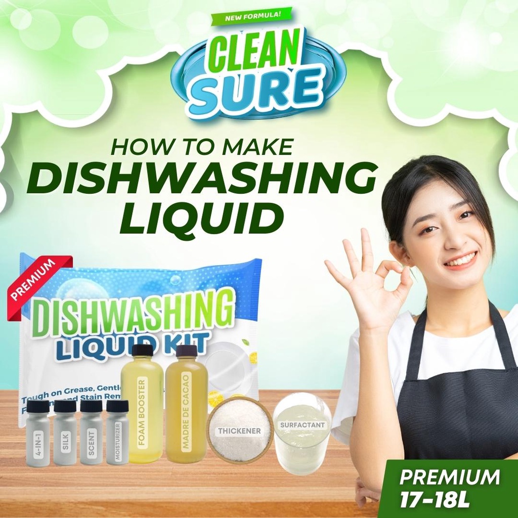 CleanSure Premium Dishwashing Liquid DIY Kit 17L Yield Dish Cleaning ...