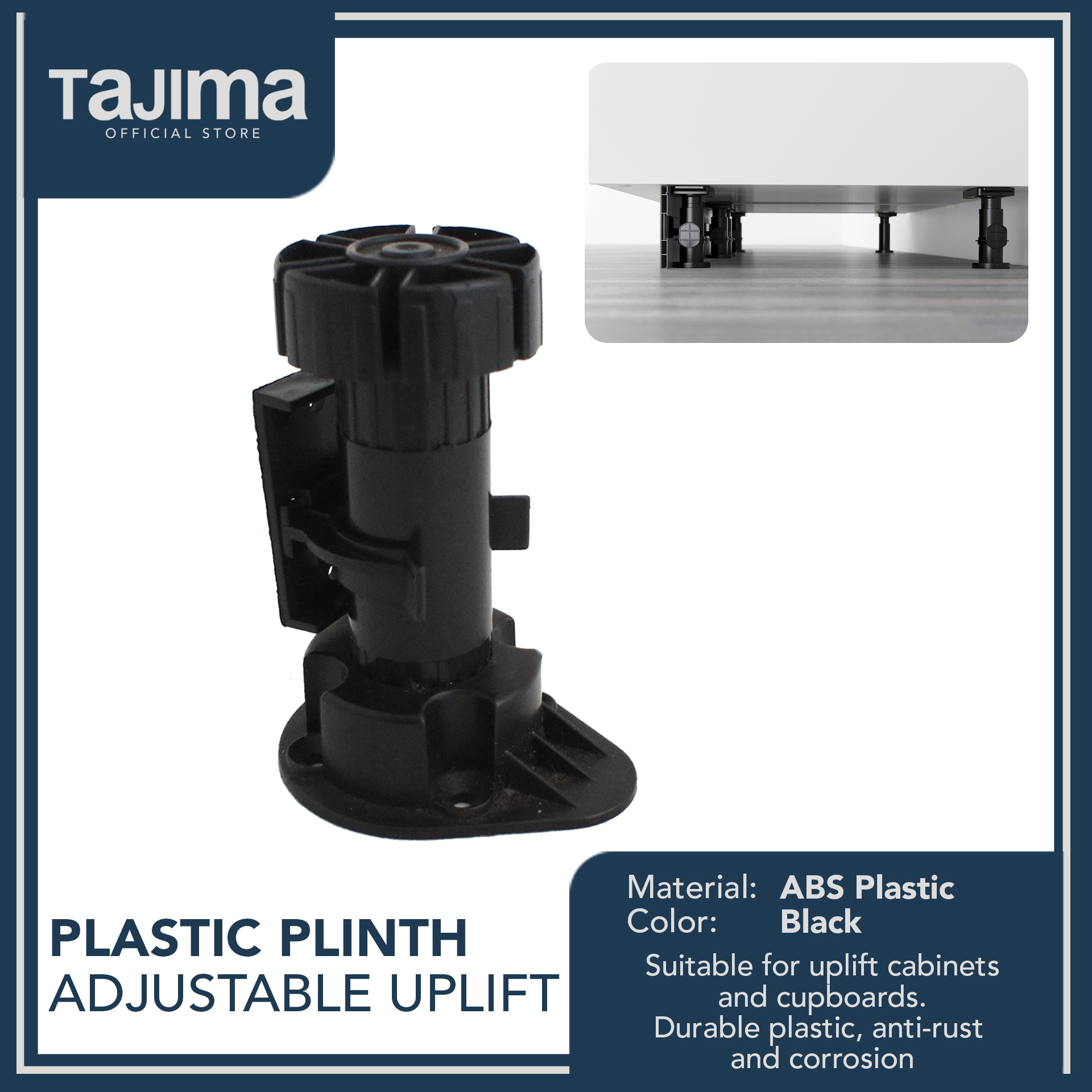 Cabinet Furniture Adjustable Height Plastic Plinth Leg Foot Black (1 PC ...