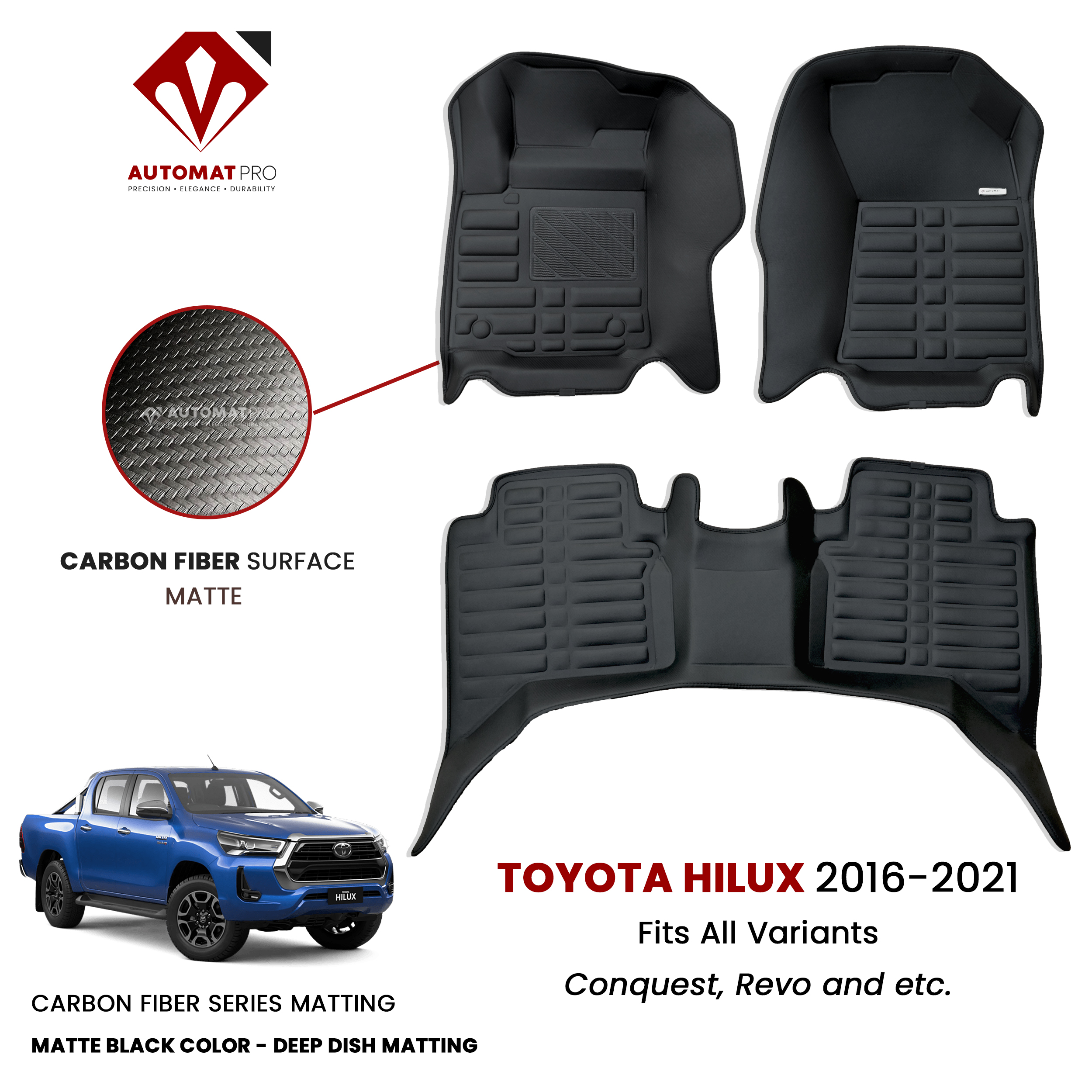 Toyota Hilux Matting (2016-2023) - Revo, Vigo, Conquest - Carbon Fiber ...