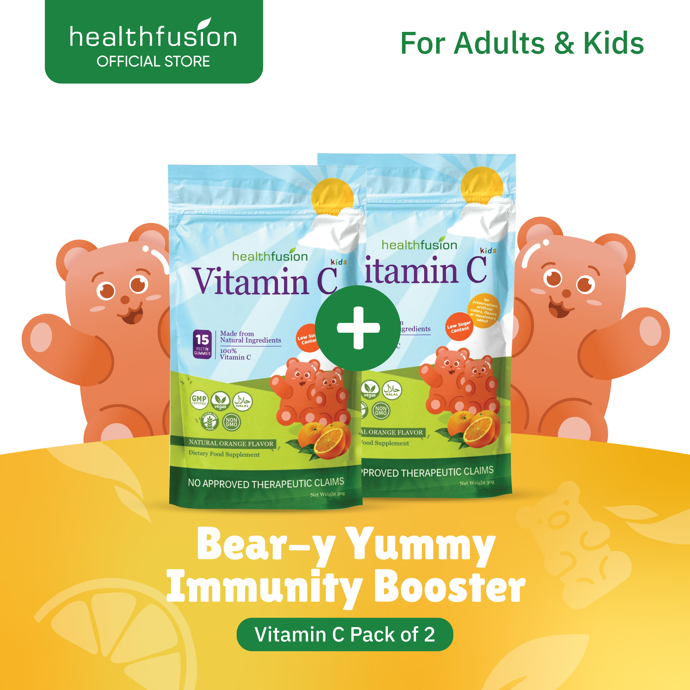 Health Fusion Vitamin C Pack of 2 (30 Pectin Gummies) Immunity for Kids ...