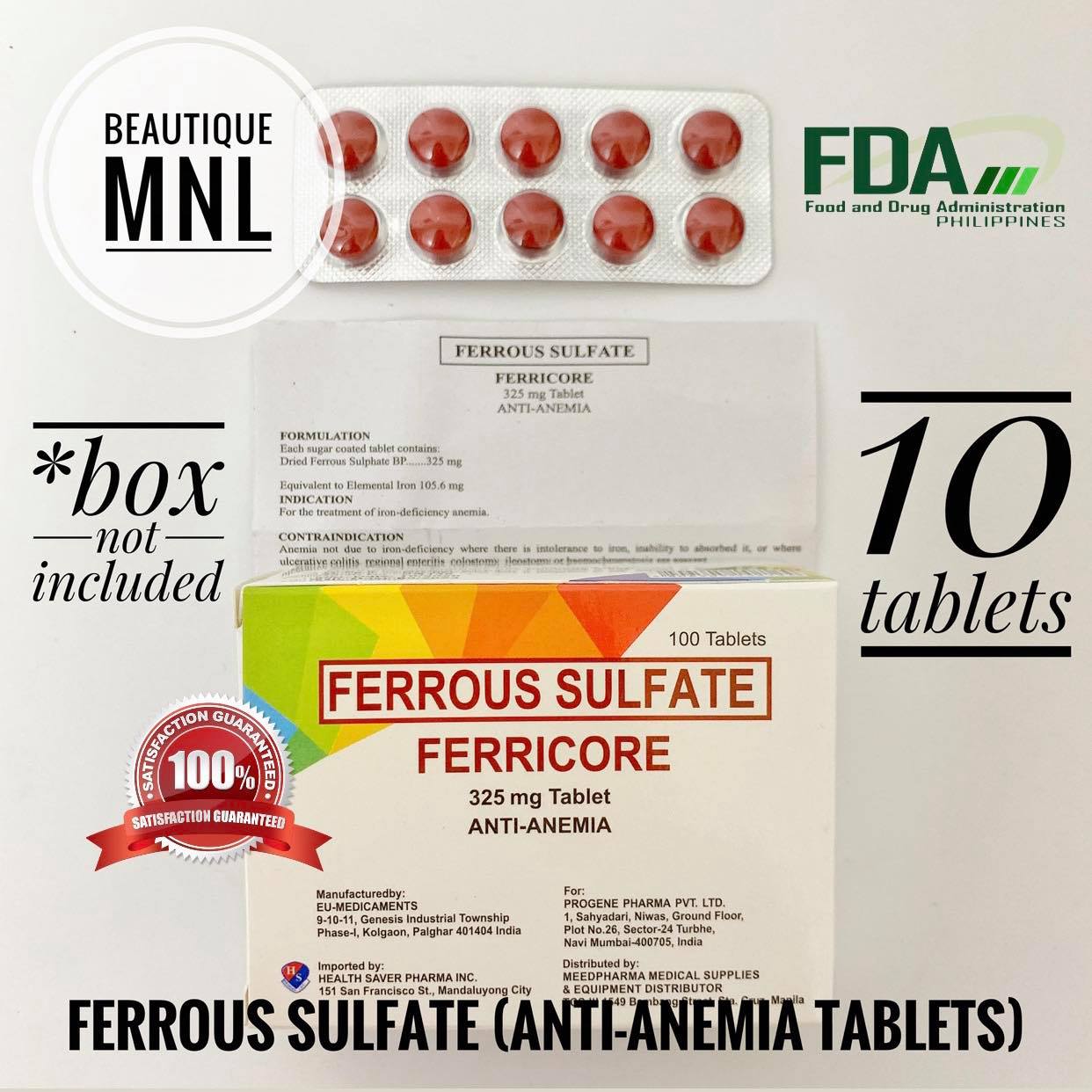 Ferrous Sulfate Anti-Anemia 325mg Tablet FERRICORE (10 TABLETS) | Lazada PH