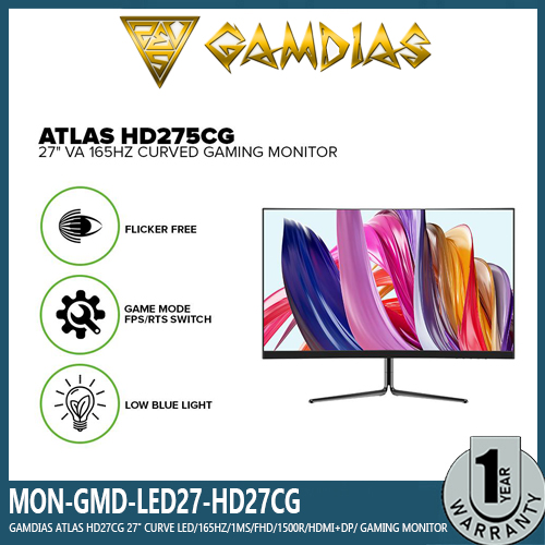 GAMDIAS ATLAS HD27CG 27" Curve LED | 165HZ | 1MS | FHD | 1500R | HDMI ...