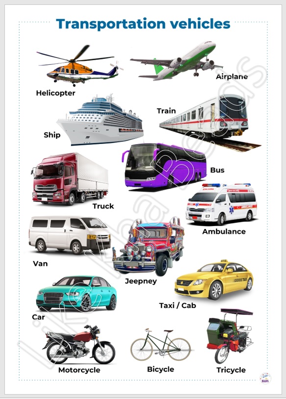Laminated Big chart Transportation Educational Chart for kids ...