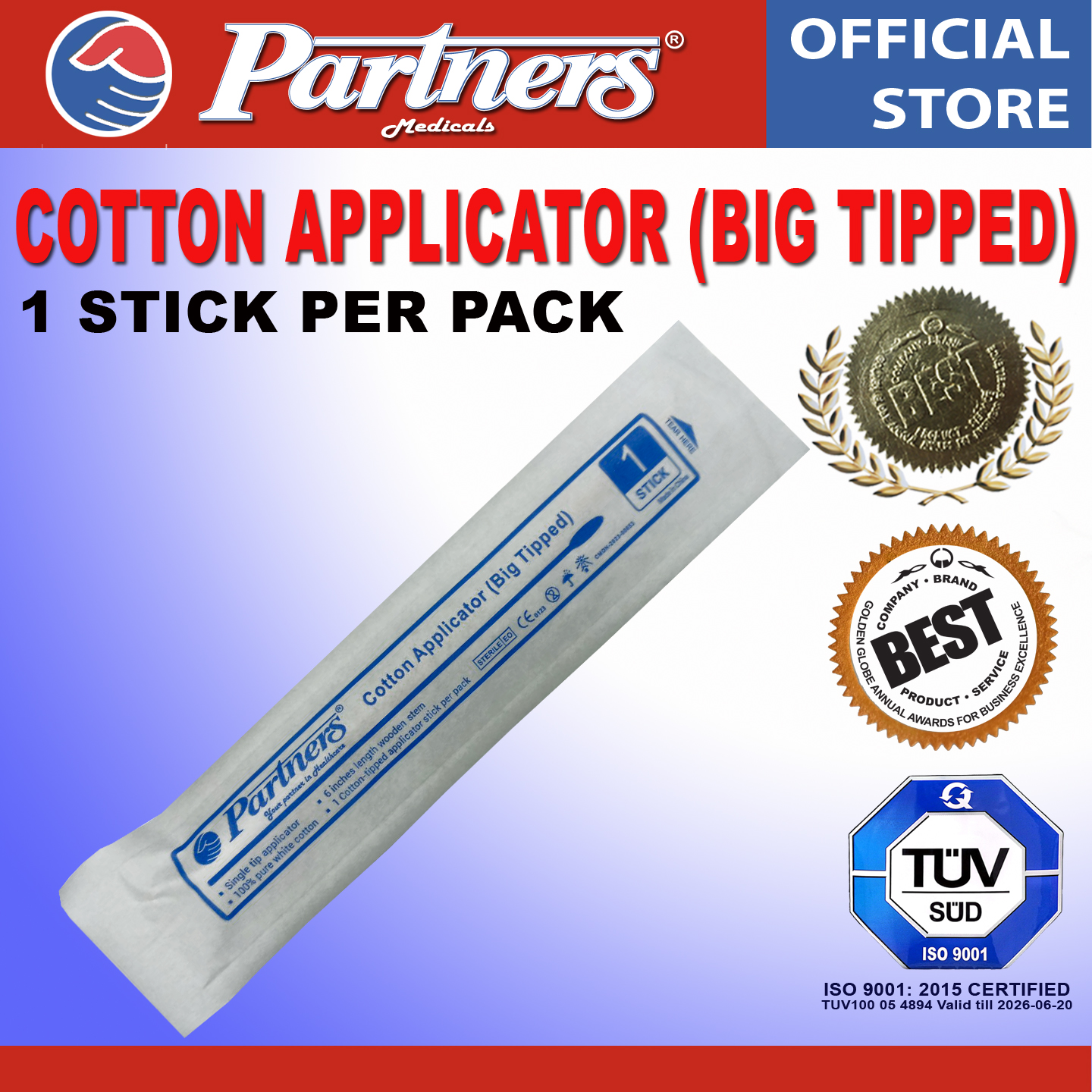Partners Cotton Applicator Stick Big Tipped [20 packs, 1pcs/pck ...