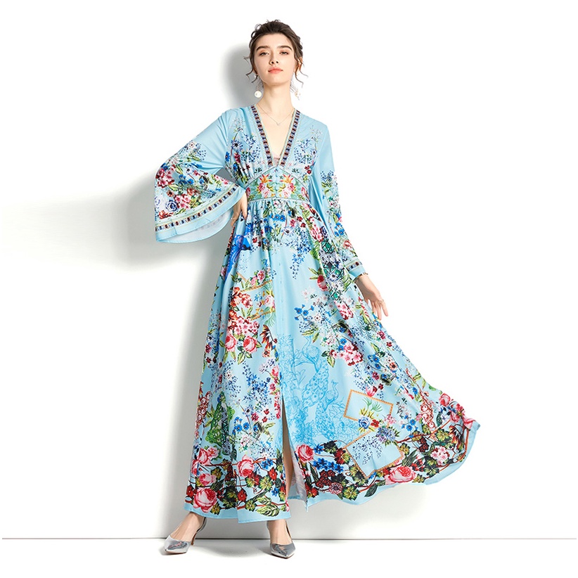 Women Dress New Fashion Summer Vintage Casual Party Runway Print Maxi ...