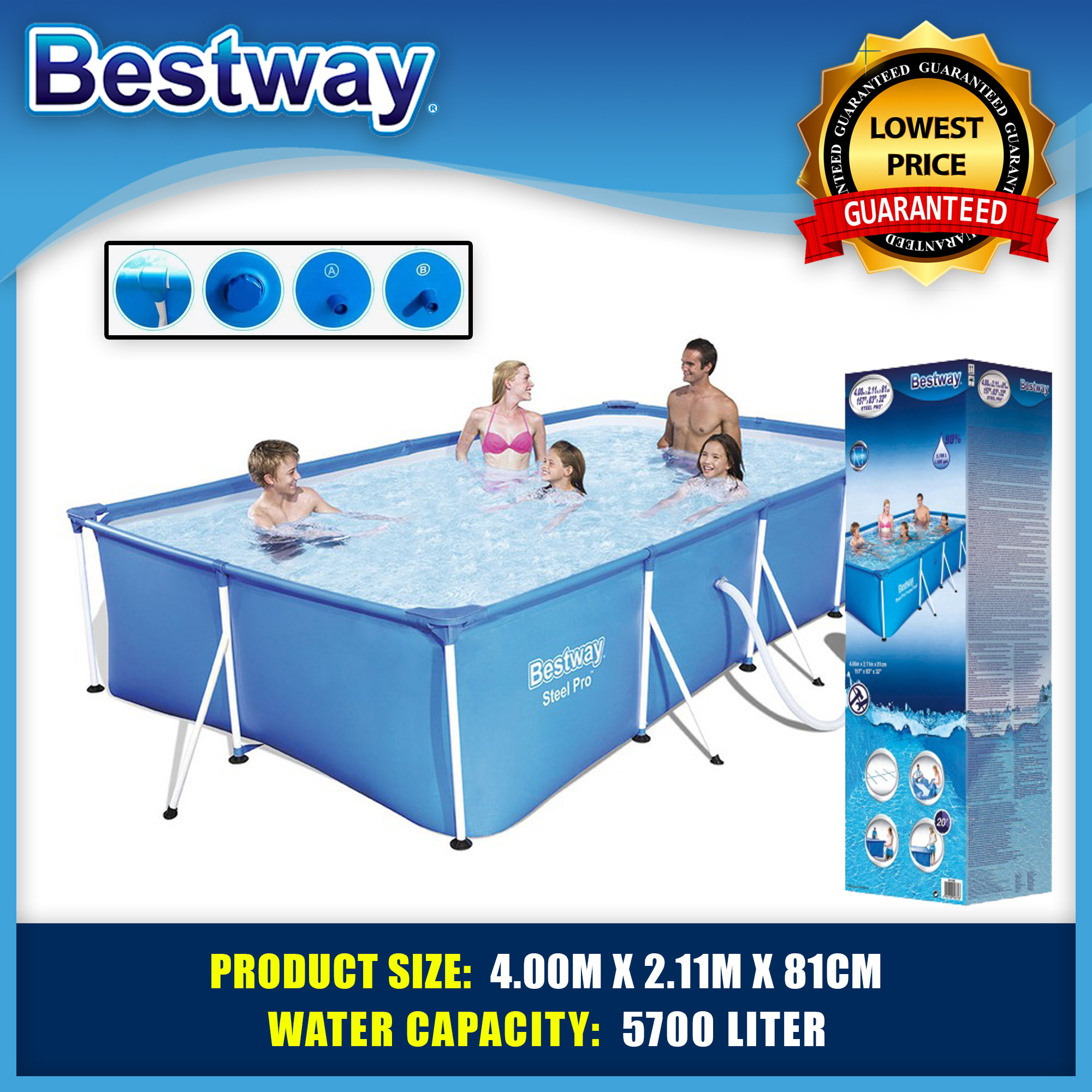 Bestway Steel Pro Rectangular Frame Pool 4.00M X 2.11M X 81CM | Lazada PH