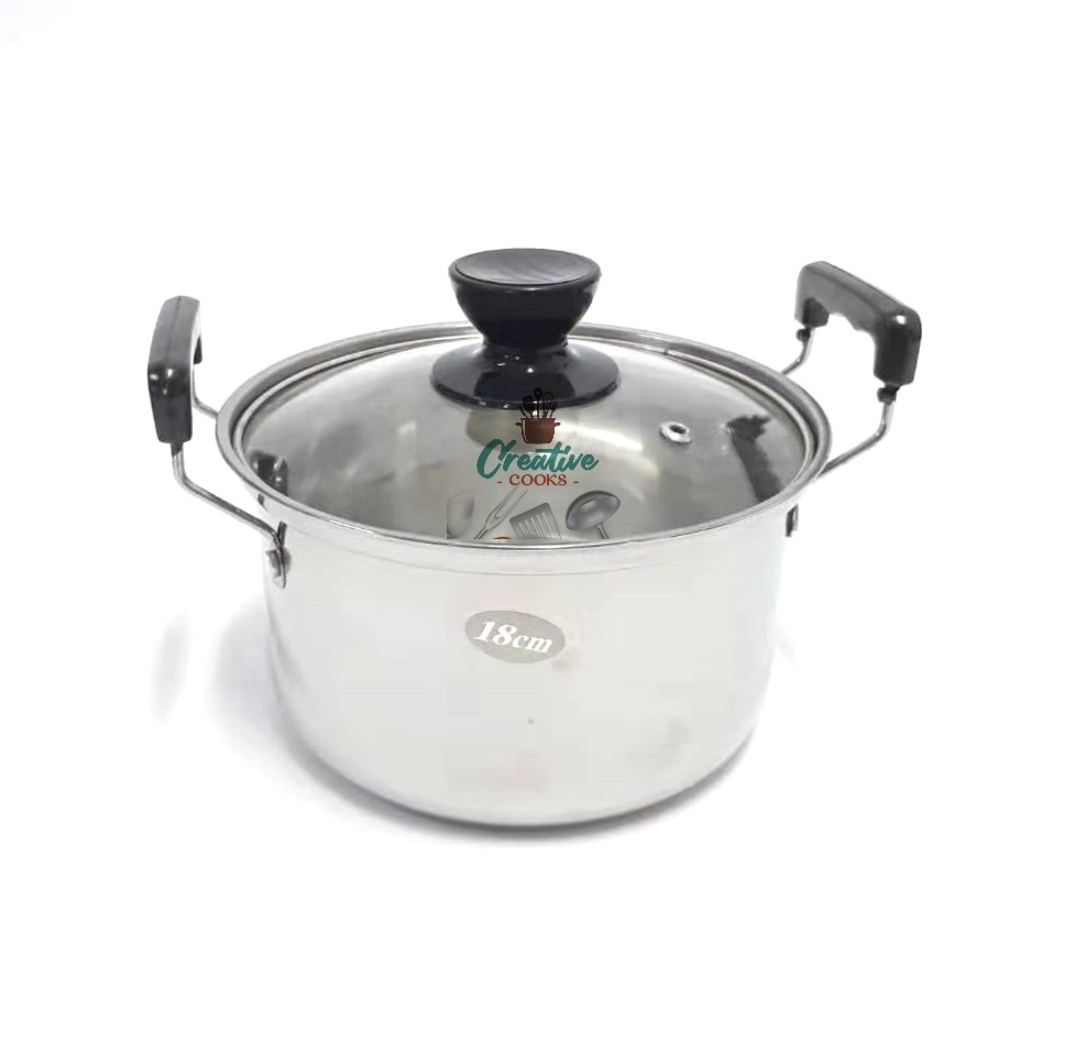 STAINLESS STEEL DOUBLE HIGH POT KASEROLA WITH GLASS COVER (18CM ...