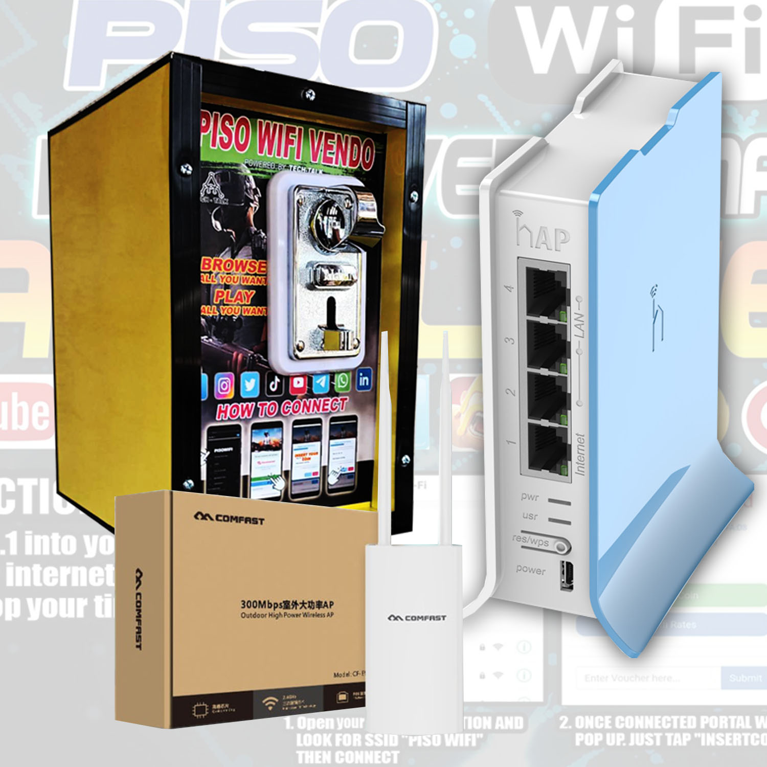 PISO WIFI VENDO MACHINE COMPLETE SET WITH COMFAST EW71 OUTDOOR ANTENNA ...