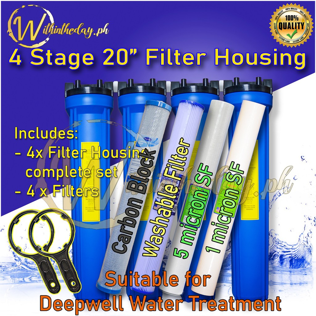 4 Stage 20 inch Deep Well Water Filter housing Complete Set with Free ...