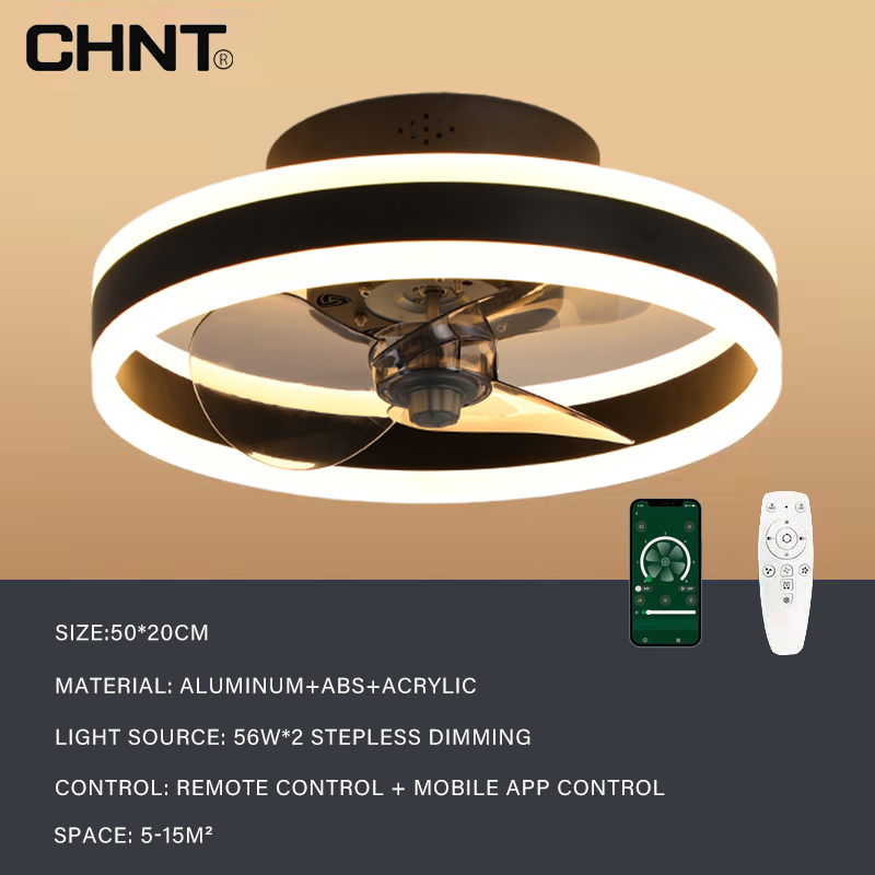 CHNT Ceiling Fan With Light Remote control APP LED Modern Design Indoor ...
