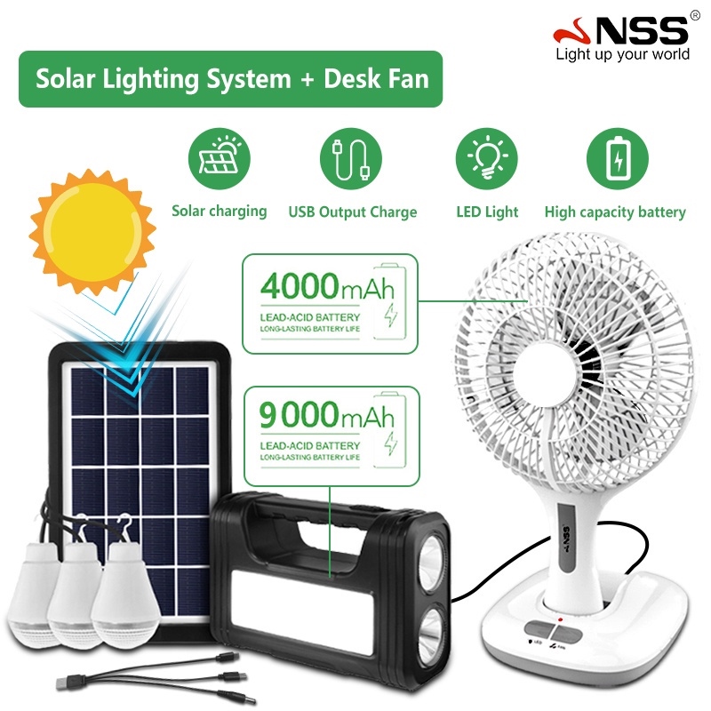 NSS solar fan 14 Rechargeable fan 5W solar panel with LED emergency ...