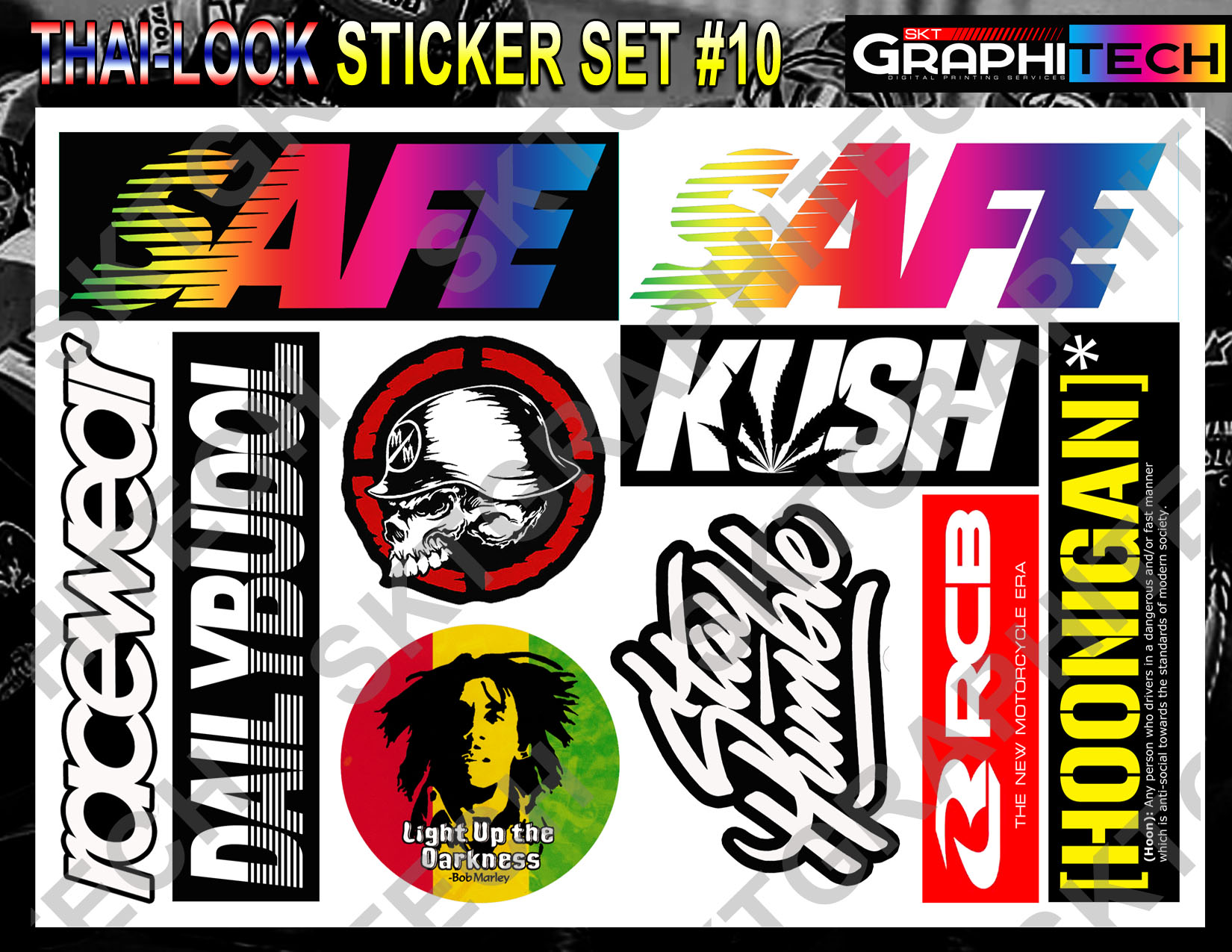 ASSORTED THAI-LOOK STICKER SET A4 SIZE FOR MOTORCYCLE/CAR WATERPROOF ...
