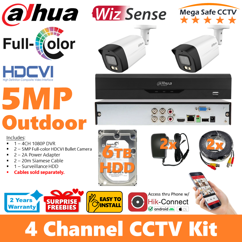 Dahua 4CH 5MP 2Cameras Full Color HDCVI Bullet Camera Outdoor WizSense ...