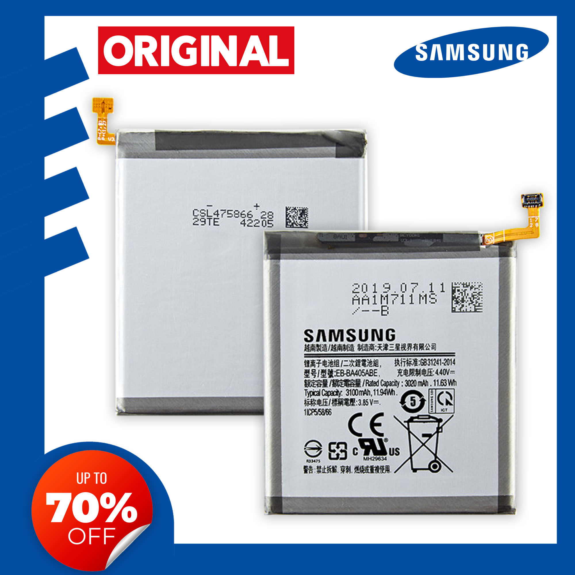 Original Samsung Galaxy A40 Battery Model EB-BA405ABE (3100mAh) High ...