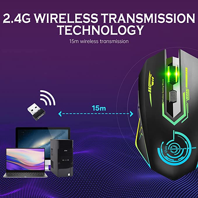 Wireless Gaming Mouse Up to 10000 DPI, UHURU Rechargeable USB Wireless ...