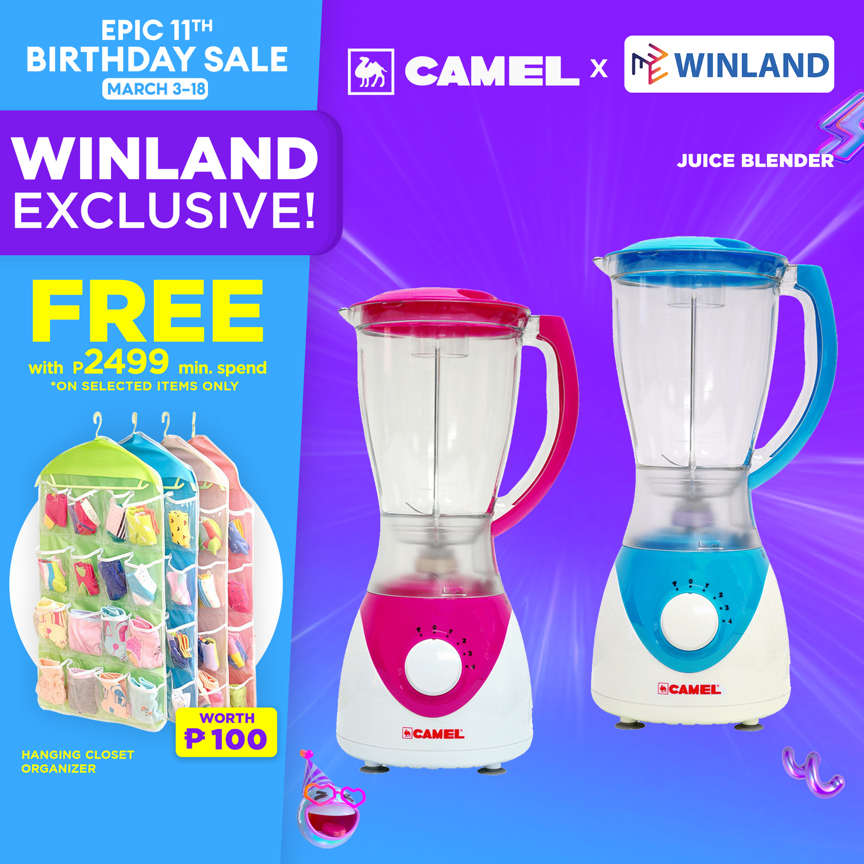 CAMEL by Winland 1.5L Juice Dual Plastic Jar Blender w/ 4 Speed + Pulse ...