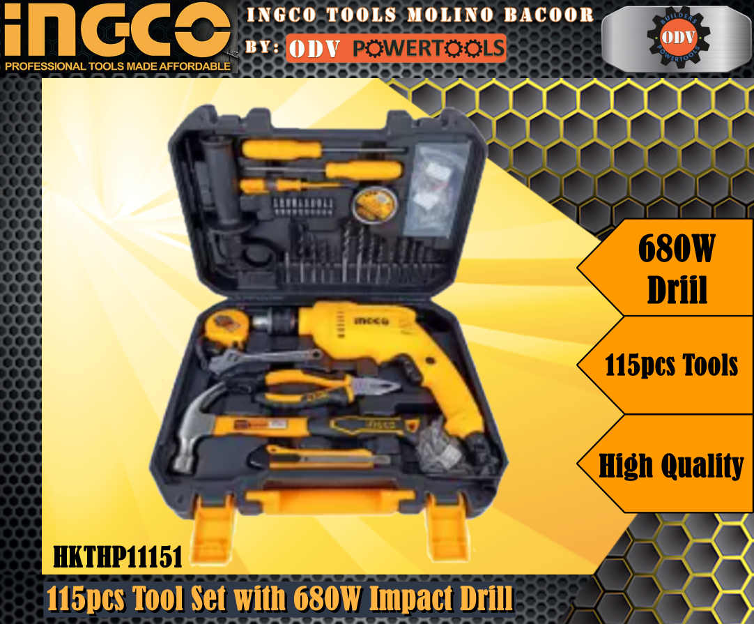 INGCO HKTHP11151 115pcs Tool Set with 680W Impact Drill - ODV ...