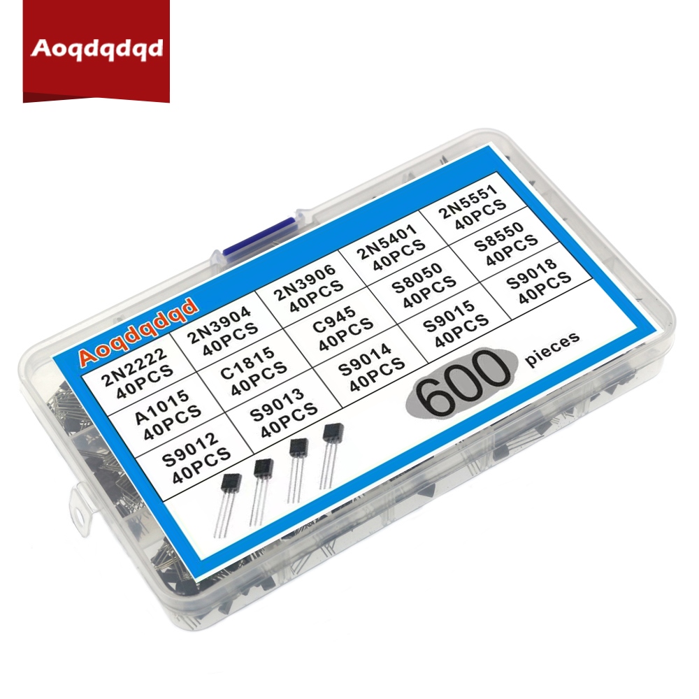 600PCS 15Values BJT Transistor TO 92 NPN PNP 2N3906 2N5401 2N5551 A1015 ...