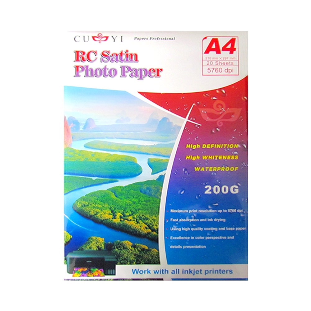 cuyi 200gsm Waterproof Paper Premium RC Photo Paper Satin Glossy A4 ...