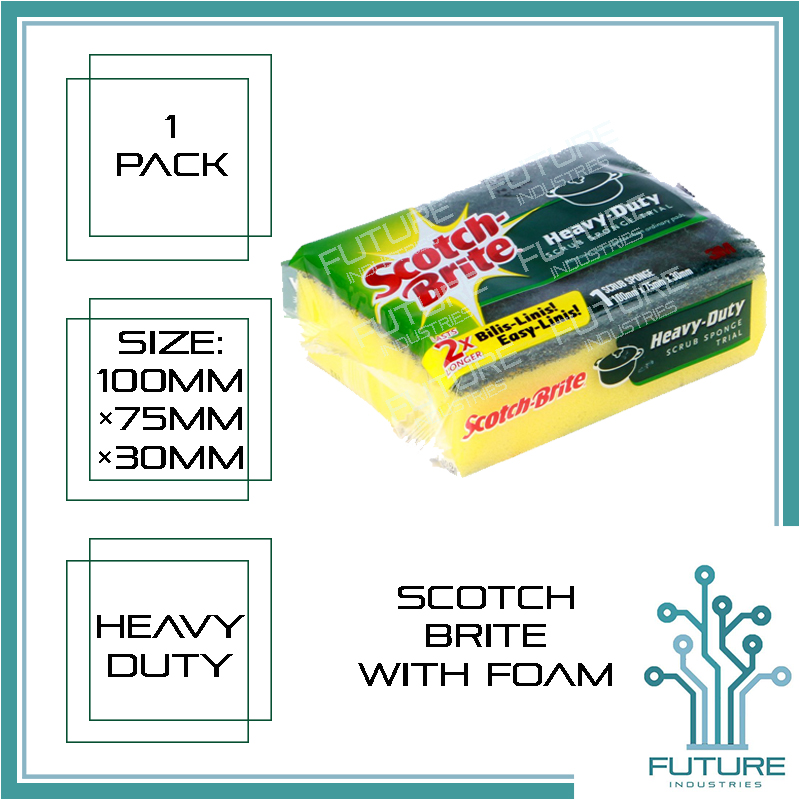 Scotch Brite with Foam Scotchbrite 3M Scrub Sponge 100mm x 70mm x 30mm ...