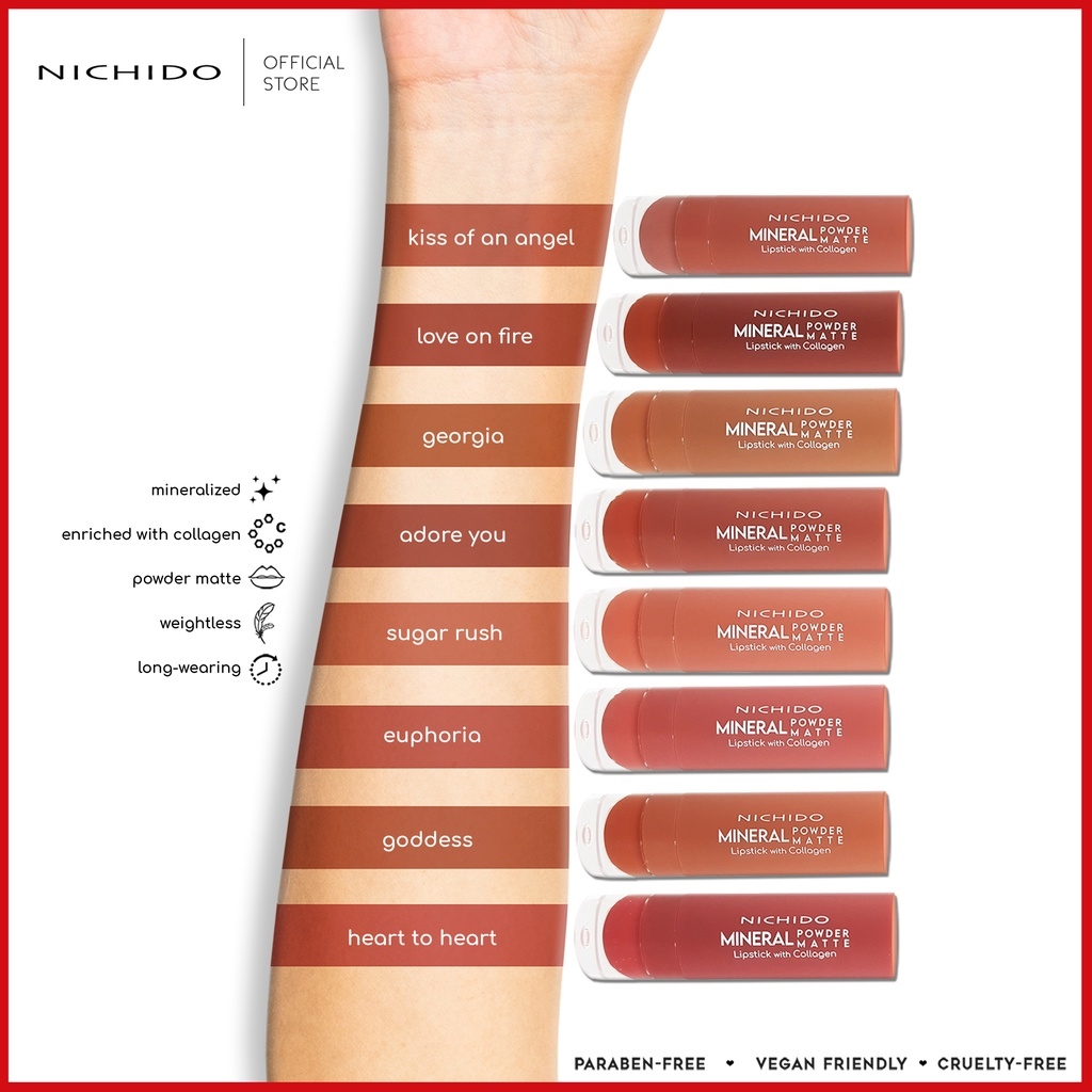 NICHIDO Mineral Powder Matte Lipstick with Collagen - Kiss Of An Angel ...
