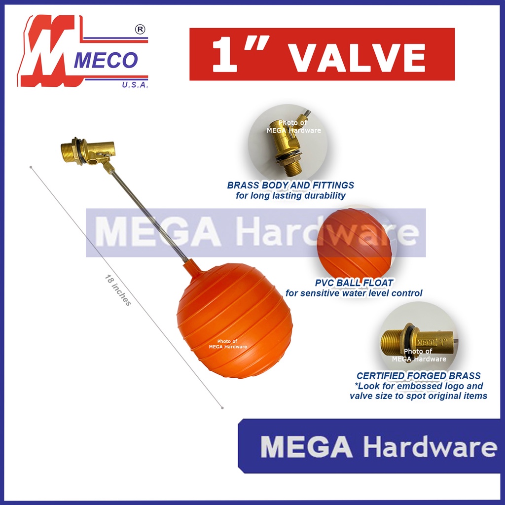 MECO Forged Brass Float Valve (12, 34, 1) Fitting PVC Plastic Float ...