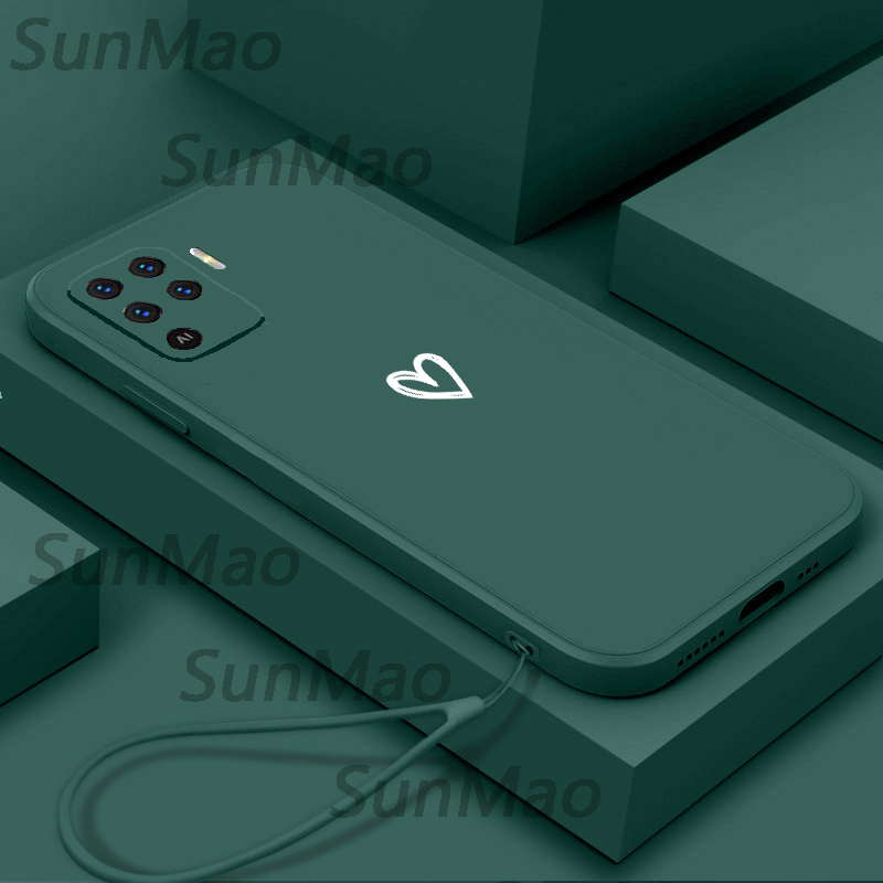 Case OPPO A94 Love Pattern Solid Color Protective Sleeve Straight Edge ...