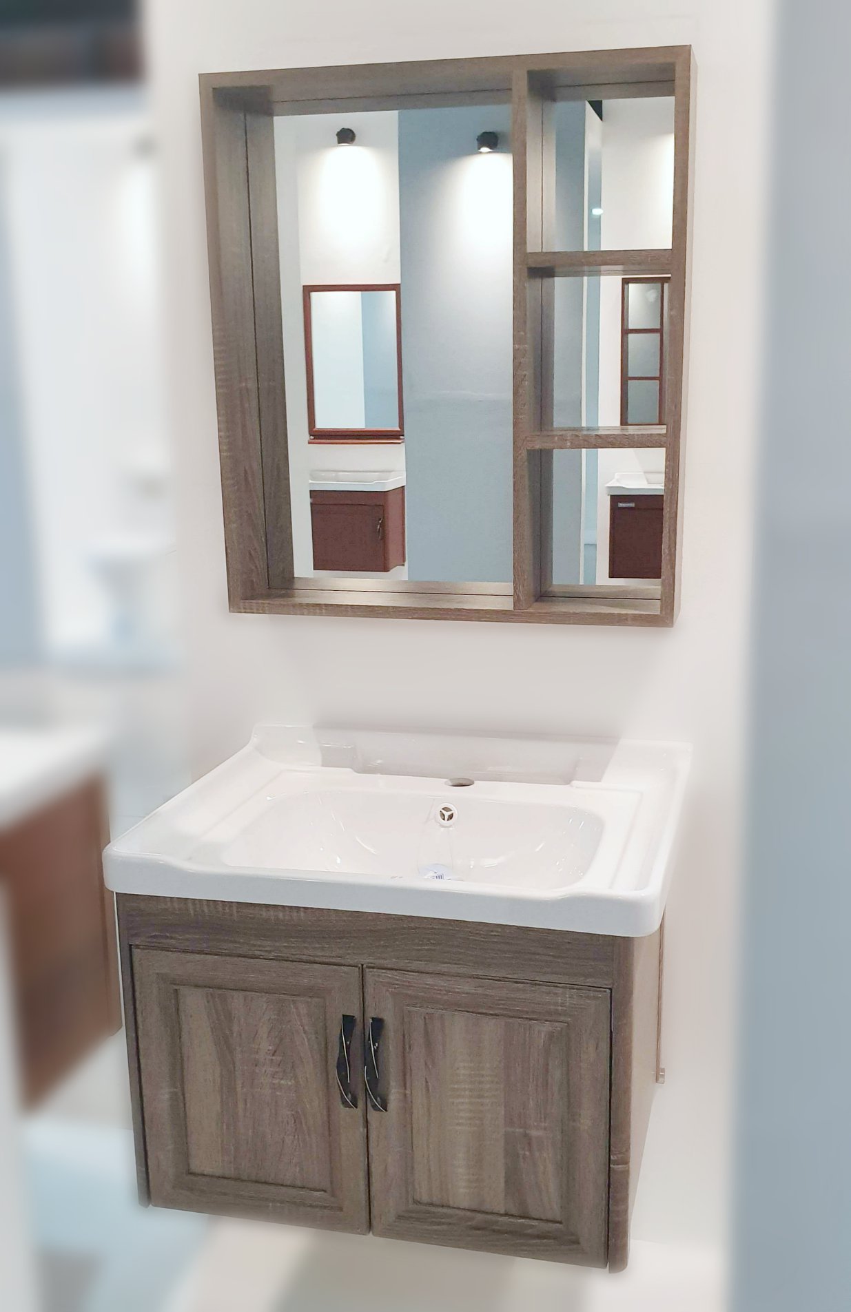 Rust-Resistant Aluminum Bathroom Vanity Cabinet with Mirror and Ceramic ...