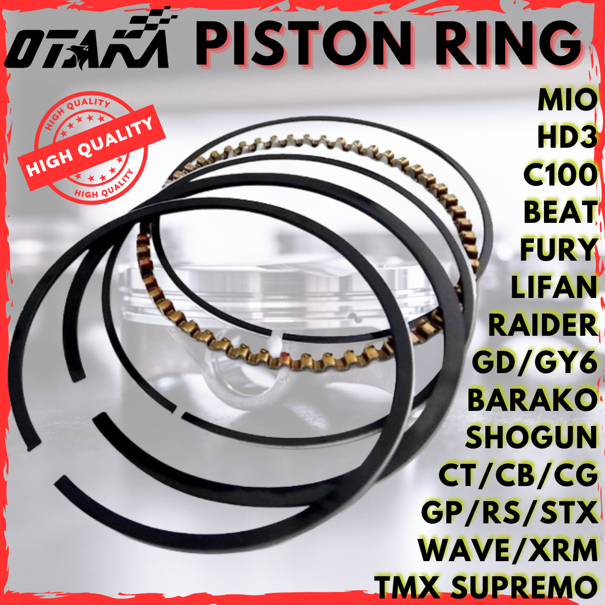 OTAKA PISTON RING (STANDARD SIZE) FOR BARAKO/GY6/HD3/LIFAN/TMX/BEAT ...