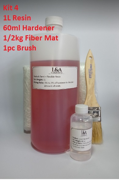 Fiberglas DIY 1 Liter Sets (F4) - 1 Liter Resin, 60ml Hardener, 1/2kg Fiber Mat with 1pc Brush ...