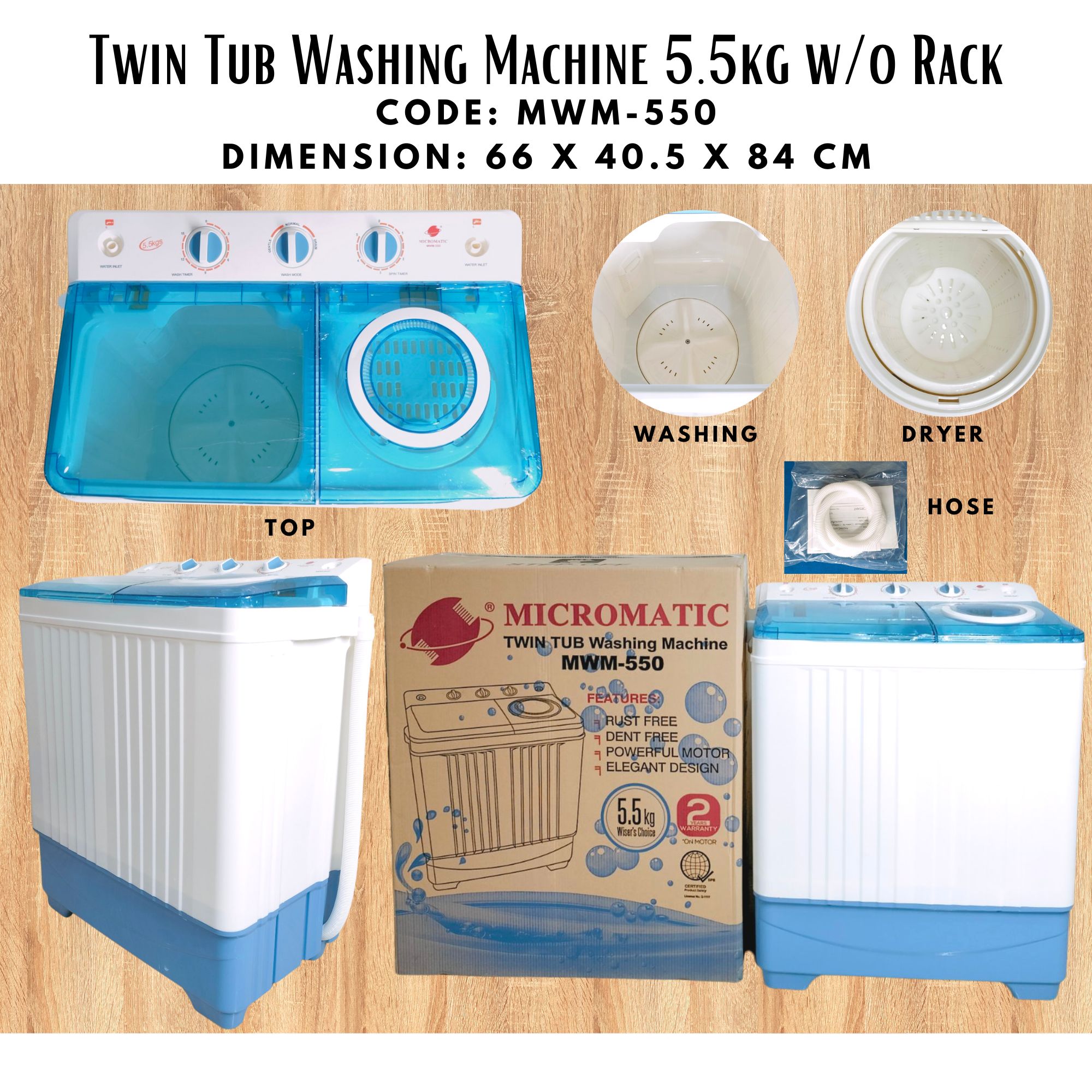 MICROMATIC TWIN TUB WASHING MACHINE MWM 550 5.5KG | Lazada PH
