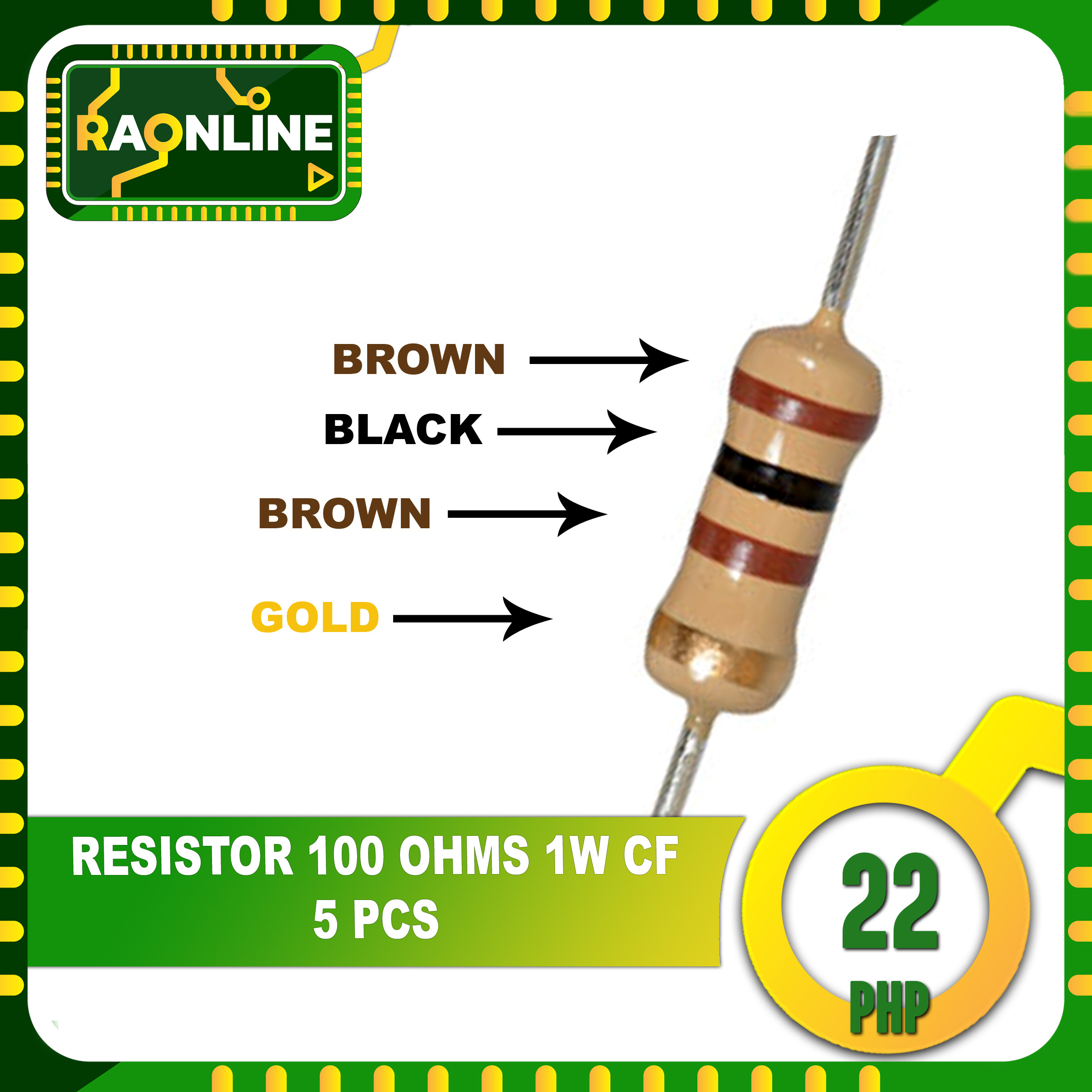 Raonline 5pcs Resistor 100 OHMS 1 W Carbon Film | Lazada PH