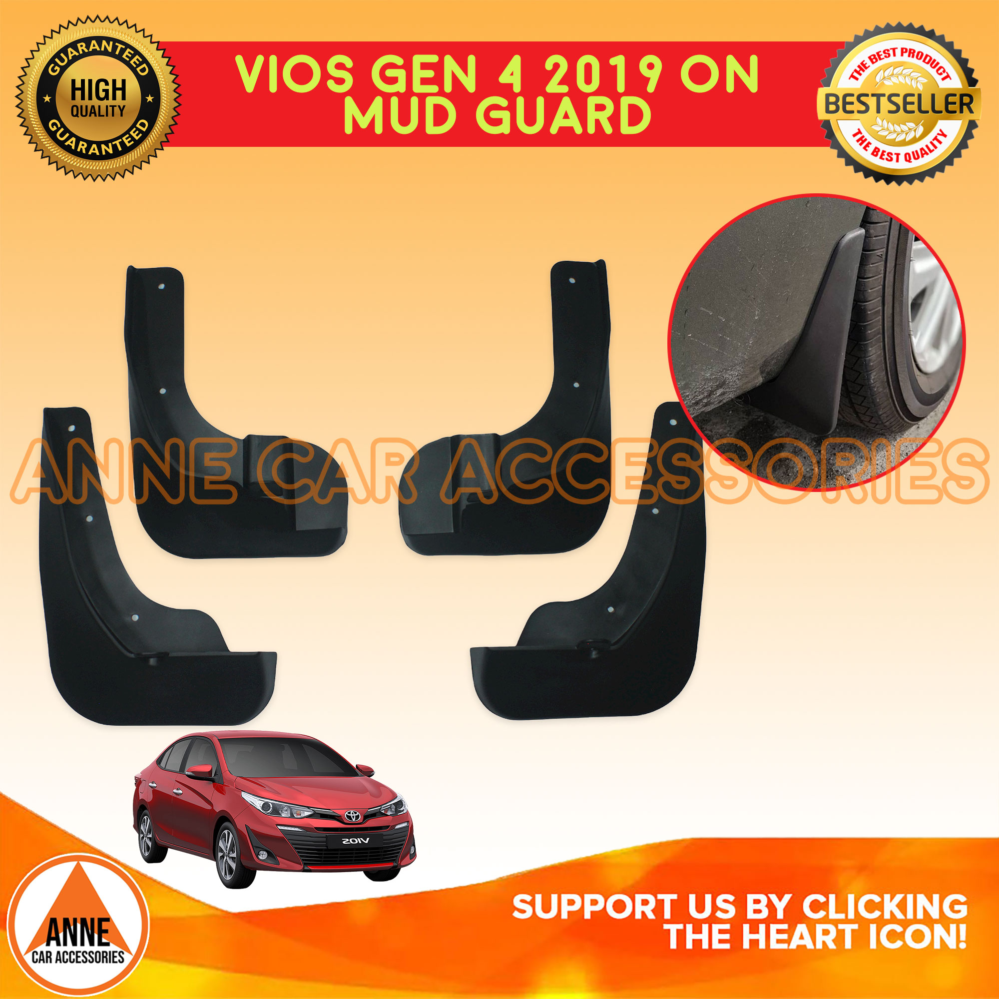 WITH Free Screw Set Mudguard for Toyota Vios Gen 2 / Gen 3 / Gen 4 / ...