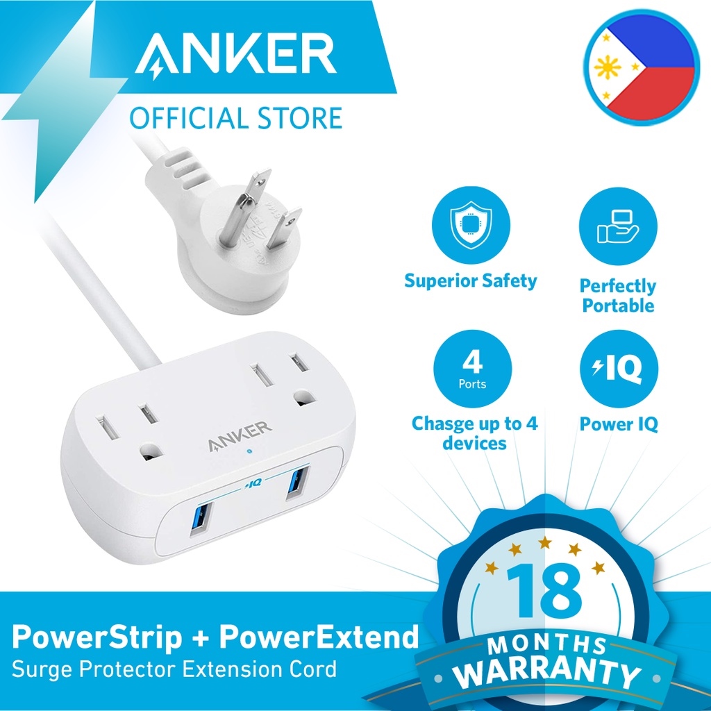 Anker Power Strip with PowerExtend Surge Protector 5ft Extension Cord ...