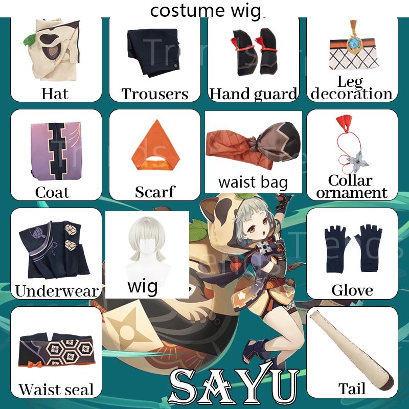 Game Genshin Impact Honey Sayu Cosplay Costume Lovely Dress Hat Tail ...