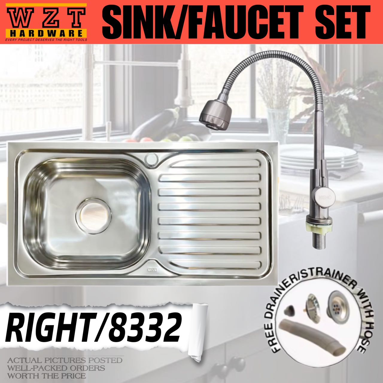 WZT STAINLESS STEEL HIGH QUALITY KITCHEN SINK FREE STRAINER / DRAINER ...