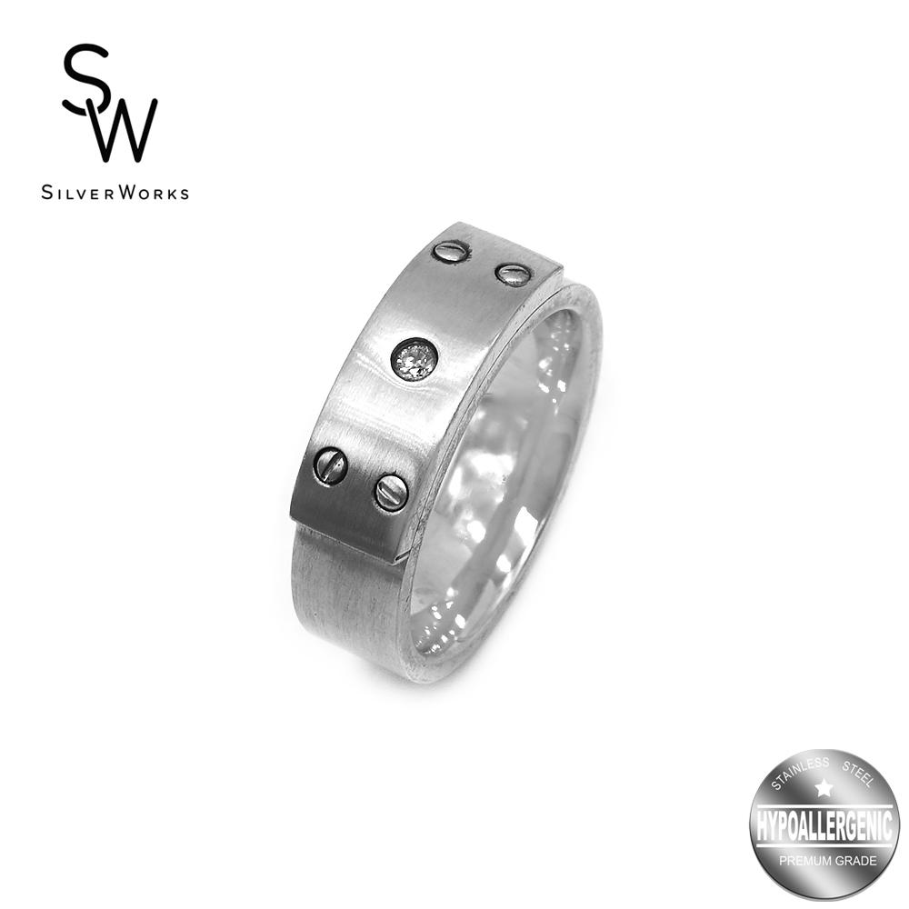 Mio Mio by Silverworks Ring with Small Screw and Small Diamond in ...