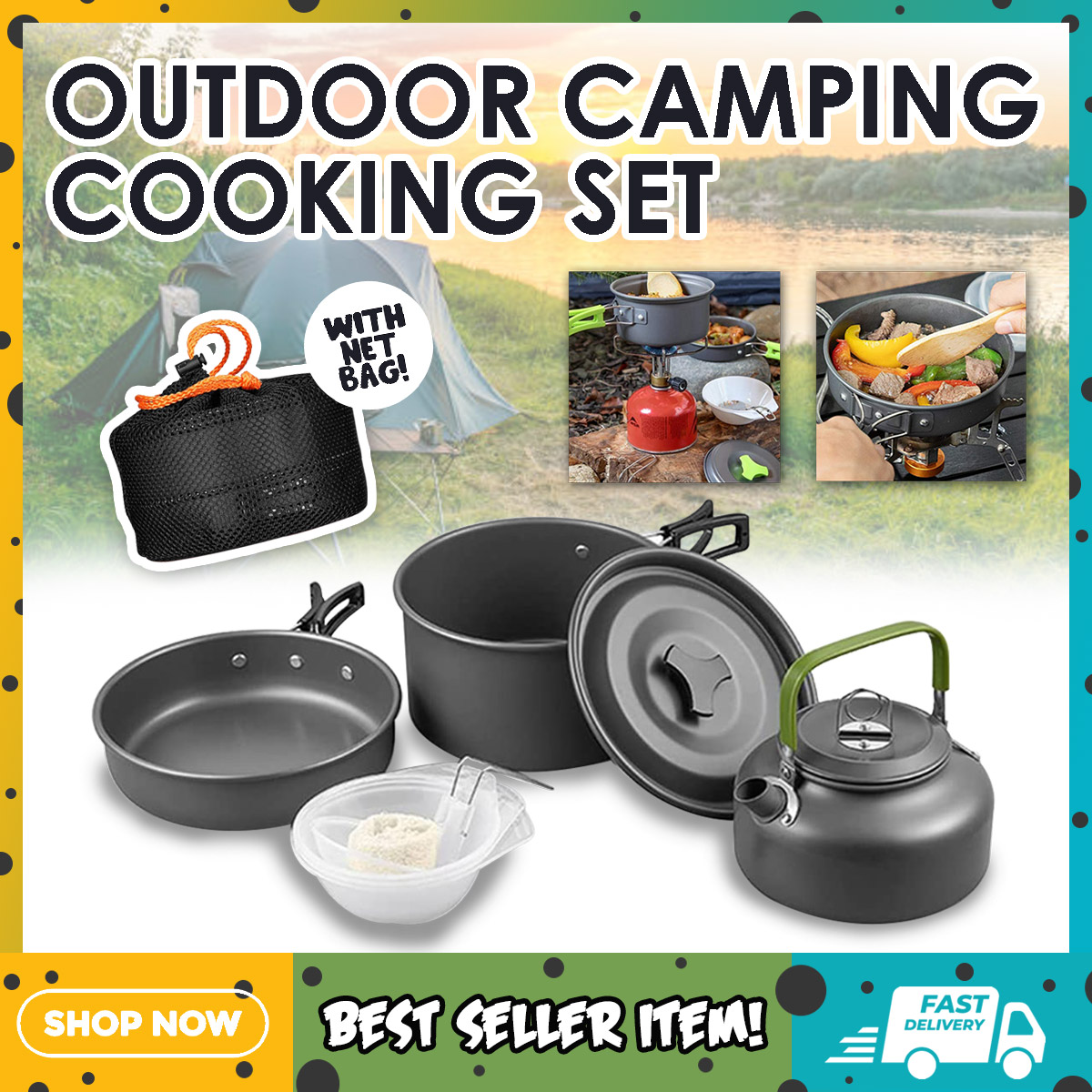 Outdoor Camping Cooking Set ( Pan , Kettle and Pot ) with Rice Ladle ...