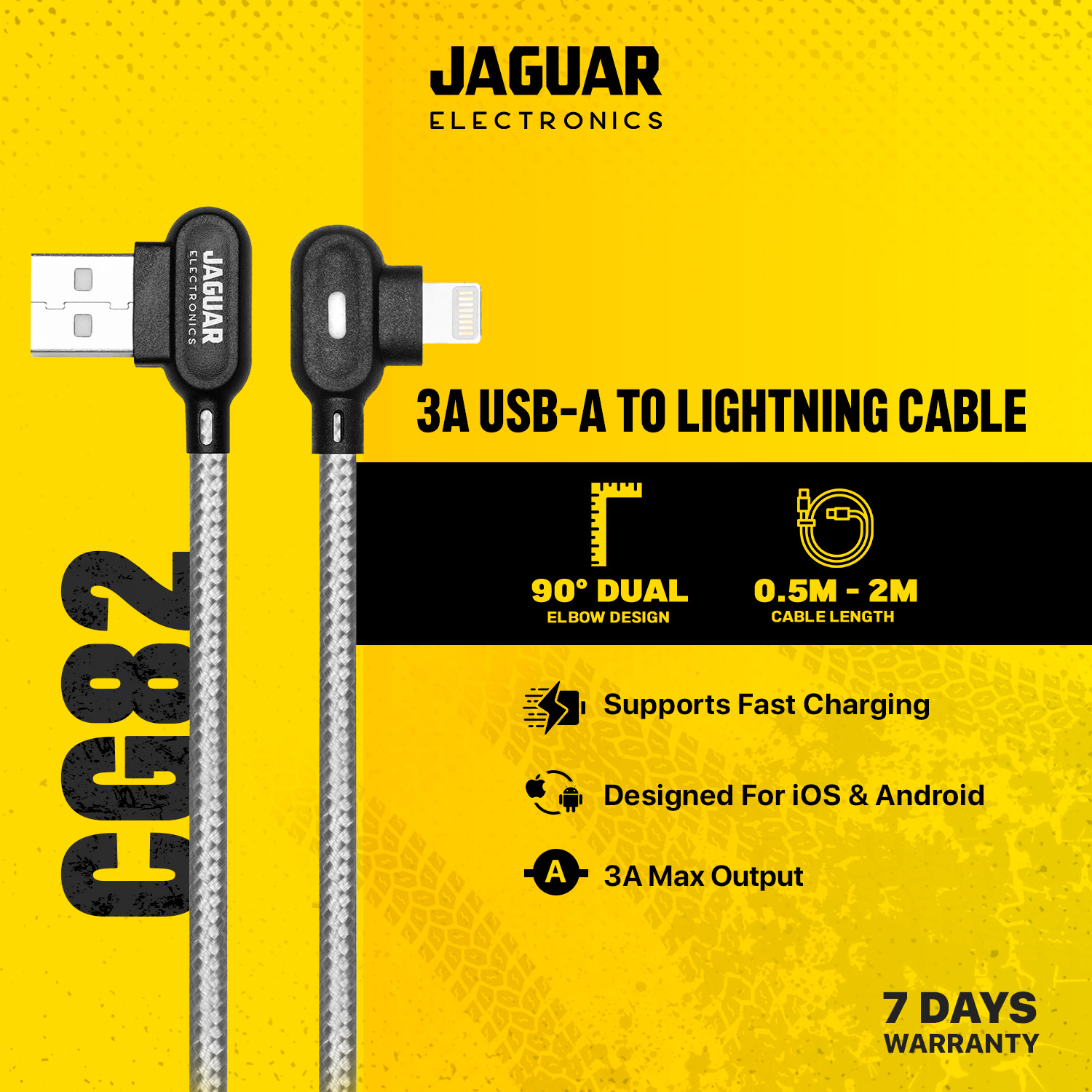 Jaguar Electronics CG82 3.0A 0.5 Meter Fast Charging Data 90 Degree ...