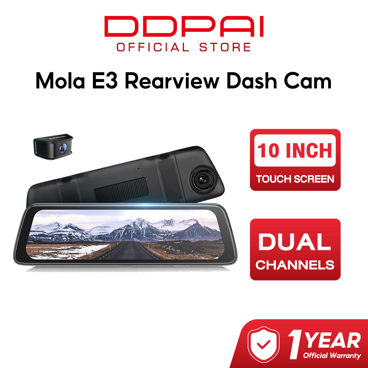 DDPAI Mola E3 Rearview DashCam 10 inch Touch full screen 1440p 2K HD Night Version 24 hrs ...