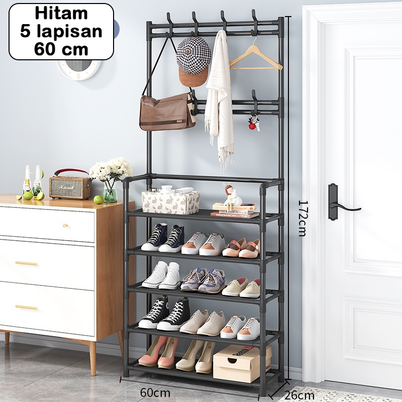 Wenner 5 Layers Shoe Rack with Hanger Rack Heavy Duty Multifunction ...