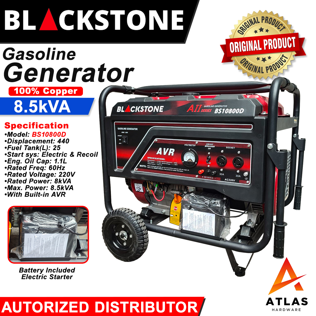 BlackStone Gasoline Generator BS10800D Electric Start | Lazada PH