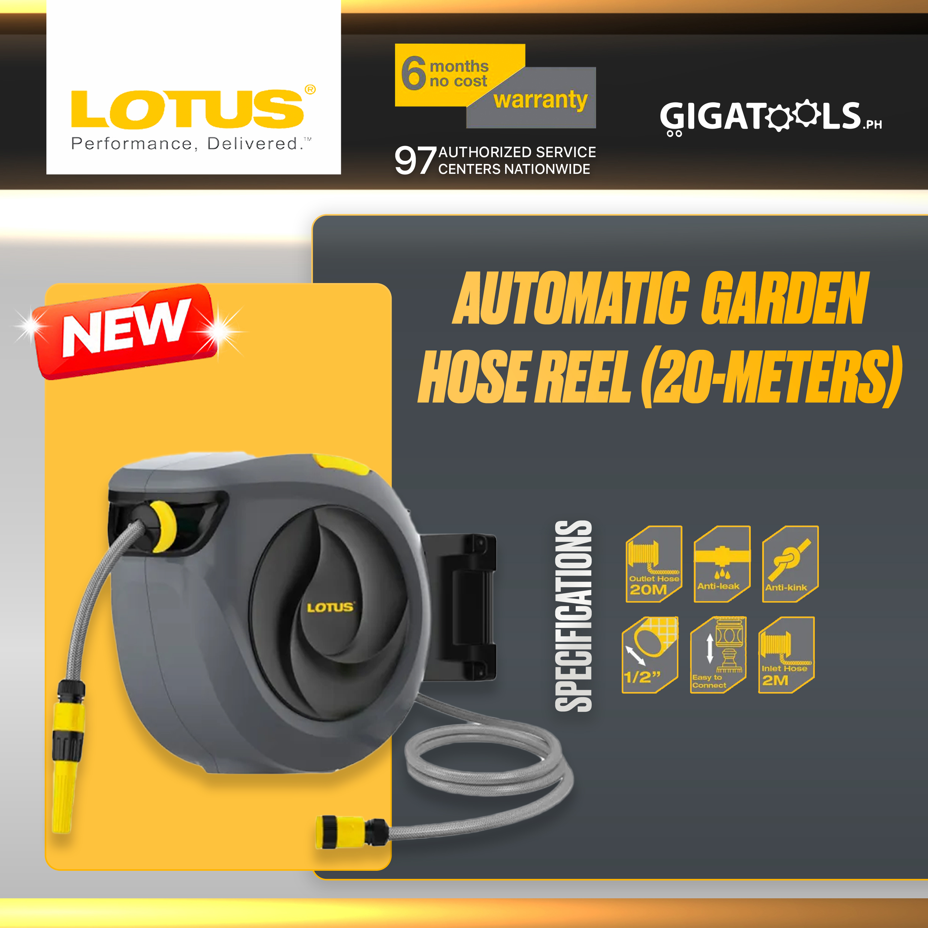 *NEW* Lotus LTGT900HRX 20-Meters Automatic 1/2" Garden Hose Reel ...