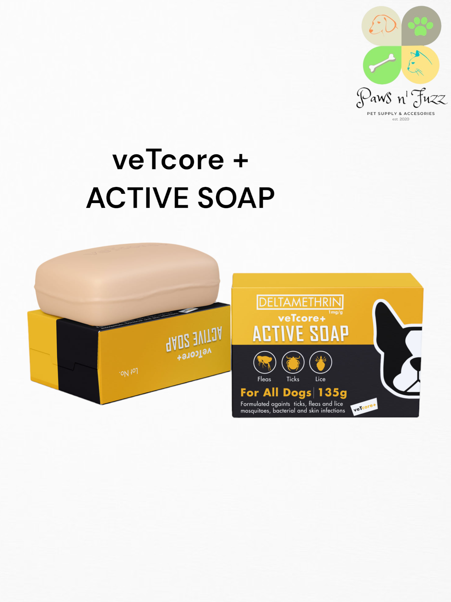 VETCORE + ACTIVE SOAP (DELTAMETHRIN) 1MG/G FOR ALL DOGS 135GRAMS ...