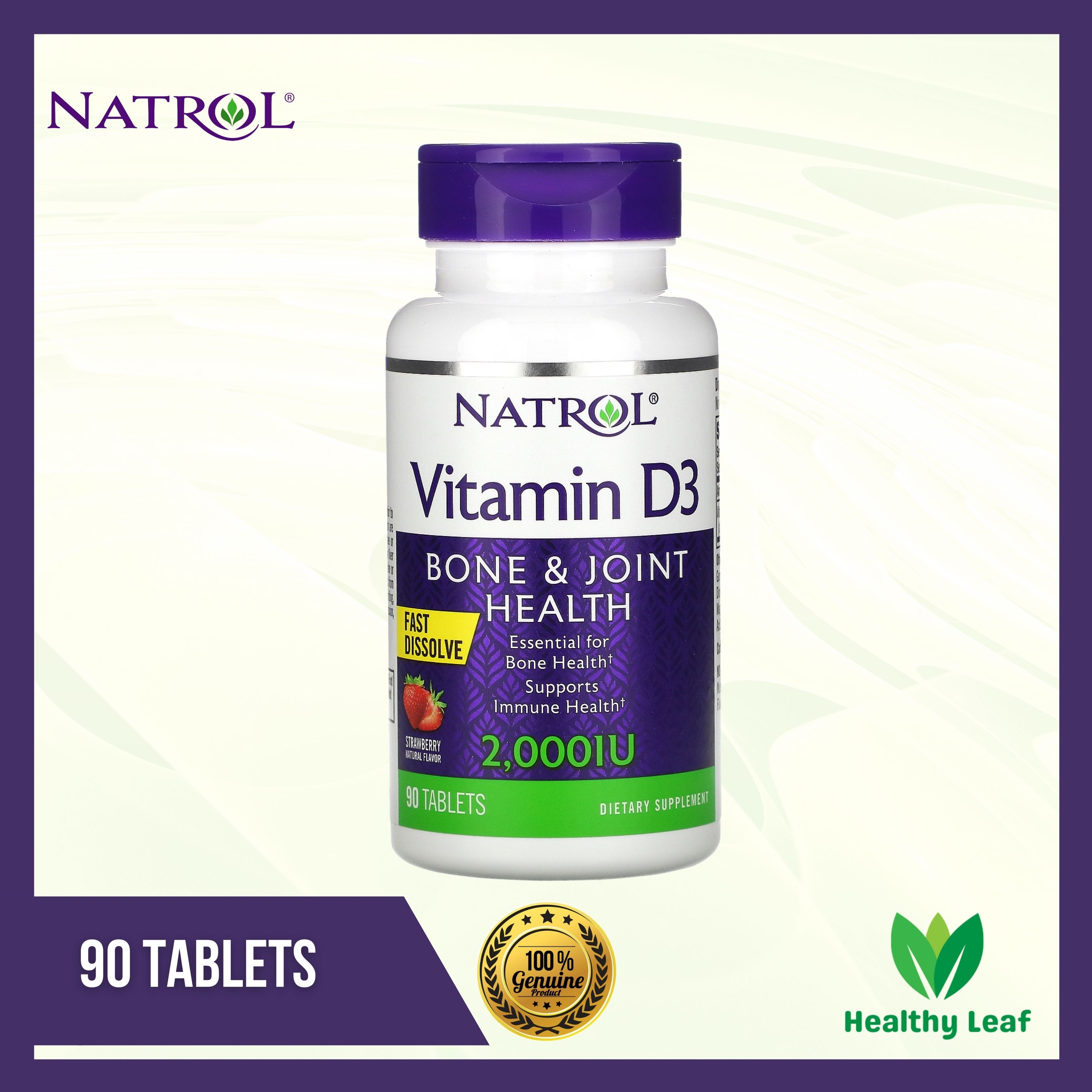 NATROL, VITAMIN D3, BONE & JOINT HEALTH, STRAWBERRY , 2,000 IU, (90 ...