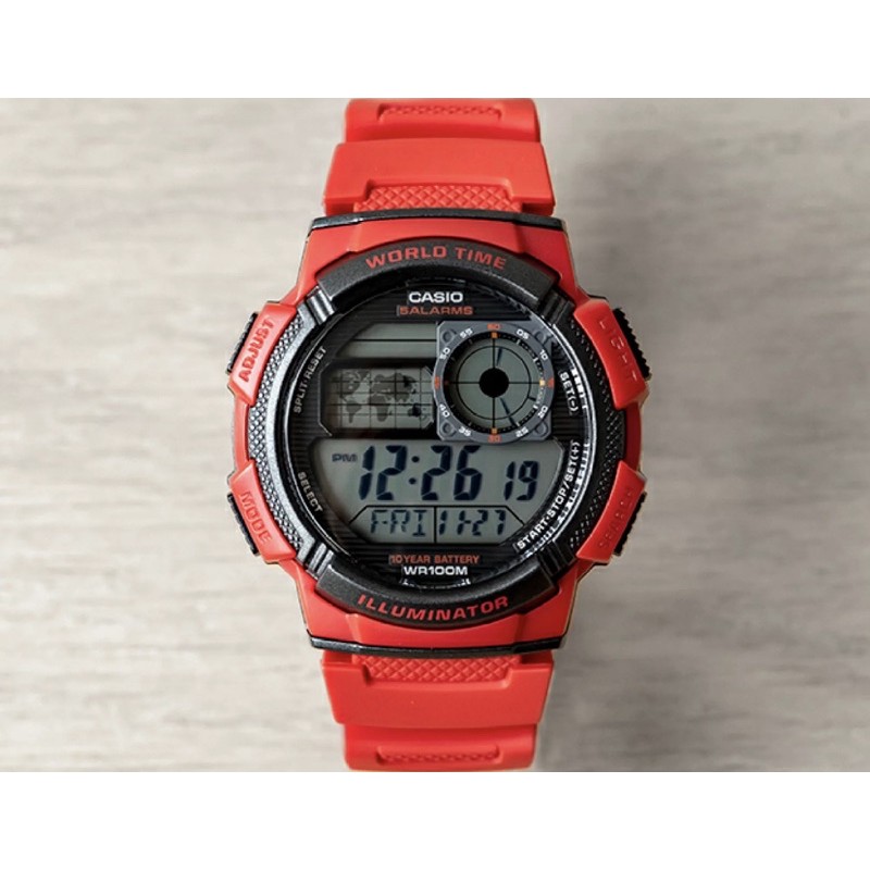 Casio AE-1000W-4A Digital Quartz AE1000W-4A Illuminator AE1000 Red ...